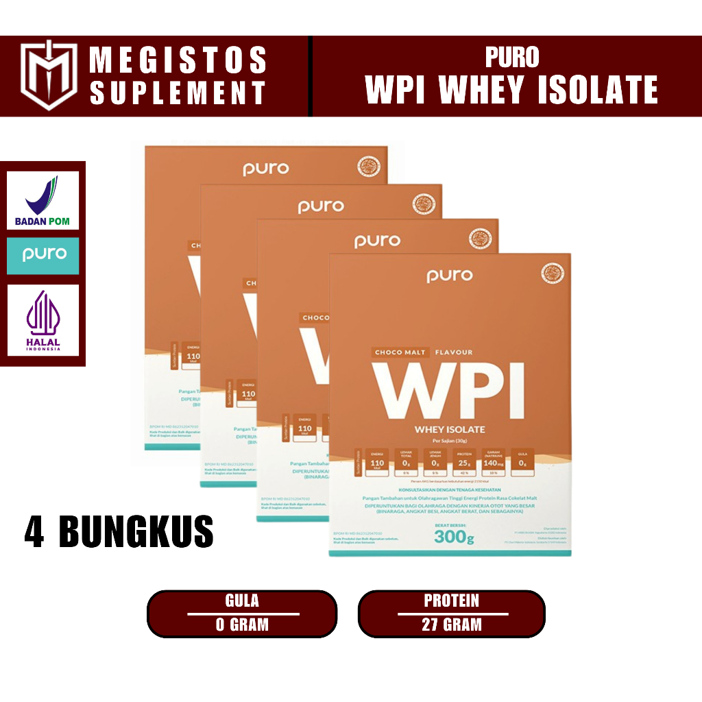 Jual PURO ISOPRO WPI 94 (4 kotak) 90 WHEY ISOLATE 1.2kg | Shopee Indonesia