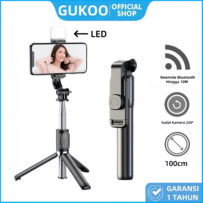 Jual GUKOO Tripod Bluetooth Selfie Stick with LED Light Remote Shutter ...