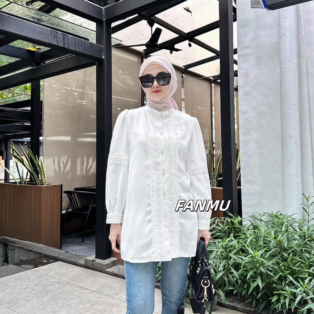 Jual FANMU Atas Blouse Putih Wanita/Blouse Crinkle/Blouse Brokat Aesthetic Wanita | Shopee Indonesia
