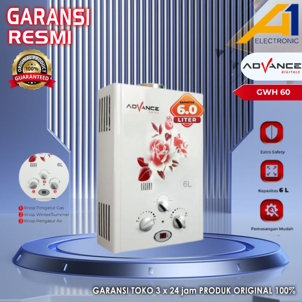 Jual Advance Water Heater GWH 60 / GWH-60, Pemanas Air Instant Kamar Mandi Kapasitas 6 Liter LED ...