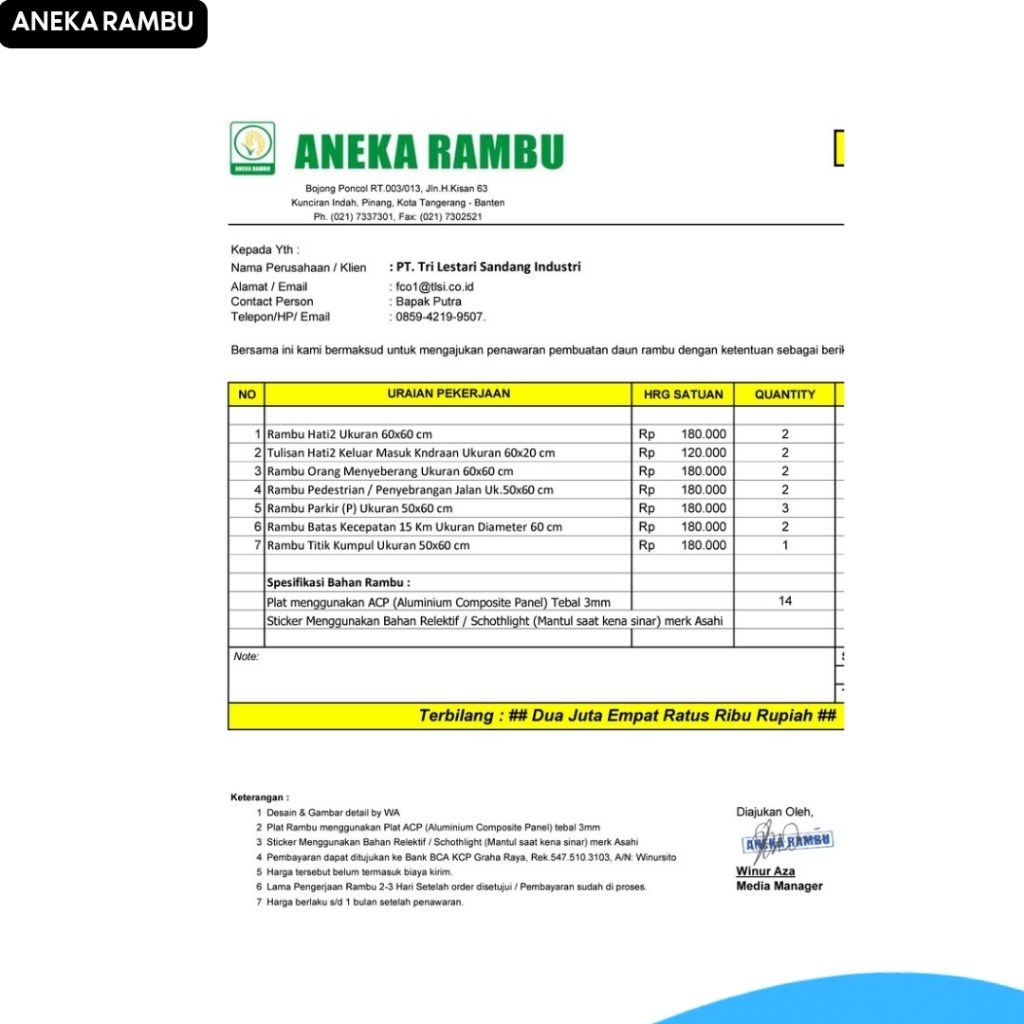 Jual Rambu Pesanan Khusus PT. Tri Lestari Sandang Industri | Shopee ...