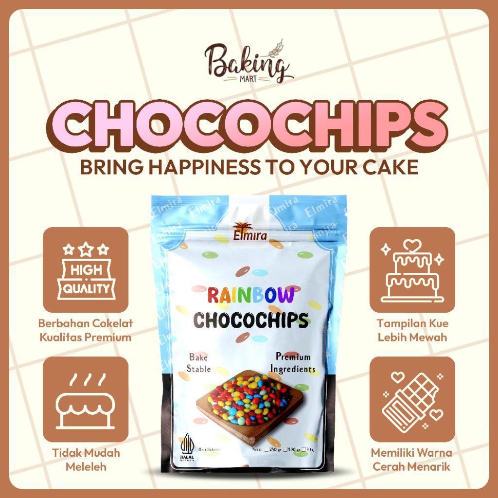 Jual Chocolate Chips Rainbow 500gr Elmira / Topping cokelat / Chocolate ...