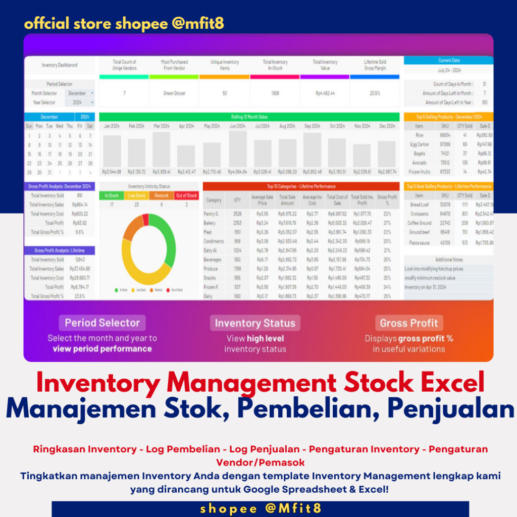Jual Inventory Management Stock Excel Spreadsheet Manajemen Stok ...