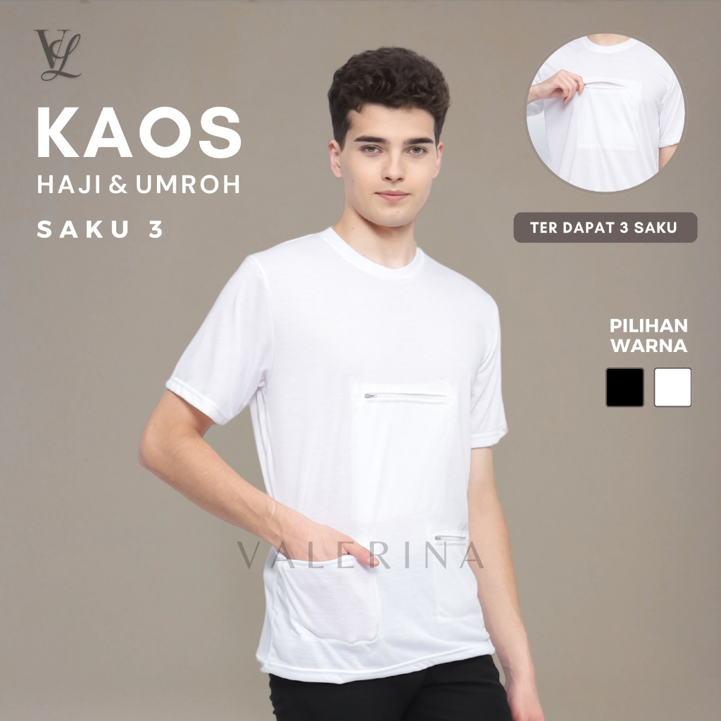 Jual VALERINA - Kaos Haji Umroh Kantong depan Saku 3 Resleting Pria Dewasa Exlusive Bahan ...