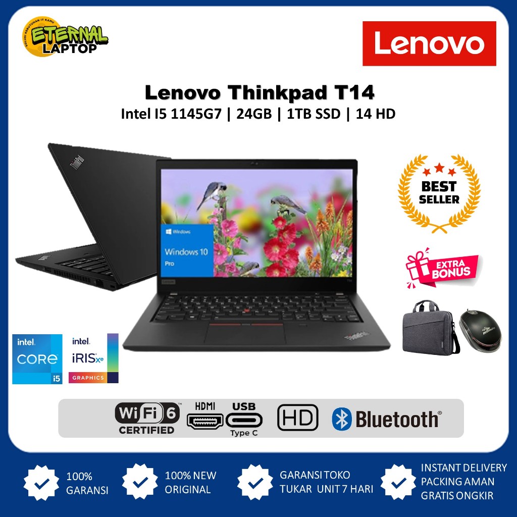 Jual Laptop Lenovo Thinkpad T14 Intel i5 1145G7 Ram 24gb 1tb SSD Windows 11 Original | Shopee ...