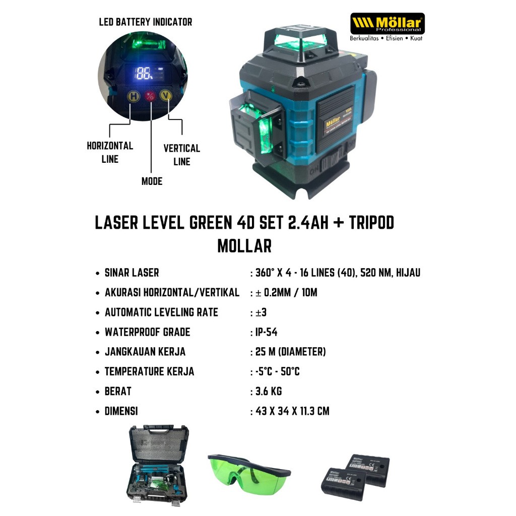 Jual MOLLAR 16 LINE LASER LEVEL / Alat level dengan laser waterpass ...