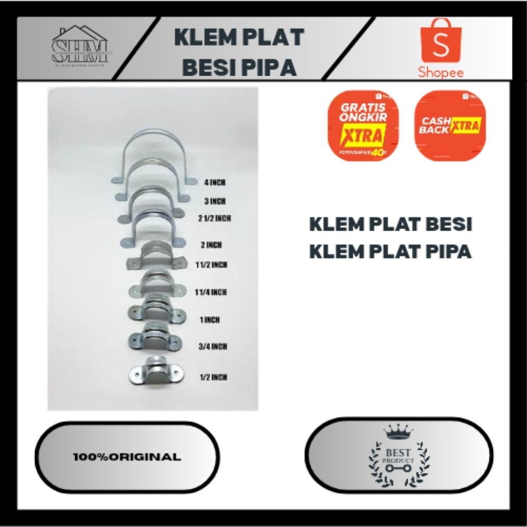 Jual KLEM PLAT BESI PIPA UK 1/2"-4" KLEM BESI PIPA | Shopee Indonesia