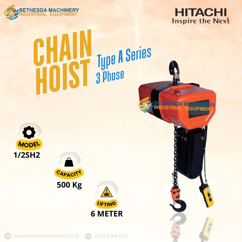 Jual Hitachi Chain Hoist 500Kg Hoist Crane 1/2 SH2 Standard Speed 6 ...