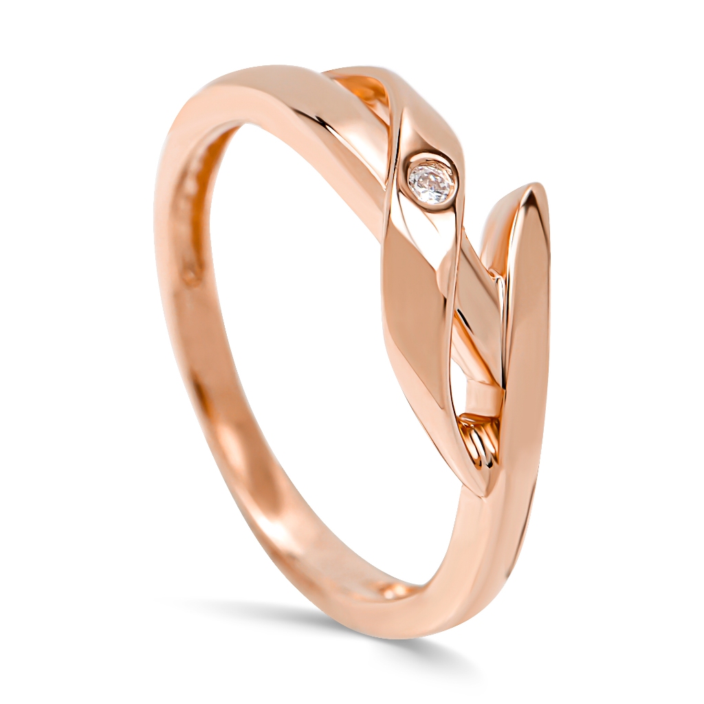 Jual Cincin Emas Asli 9K (Kadar 375) Wanita – Sleek Ribbon Twist with Lab Diamond Accent ...