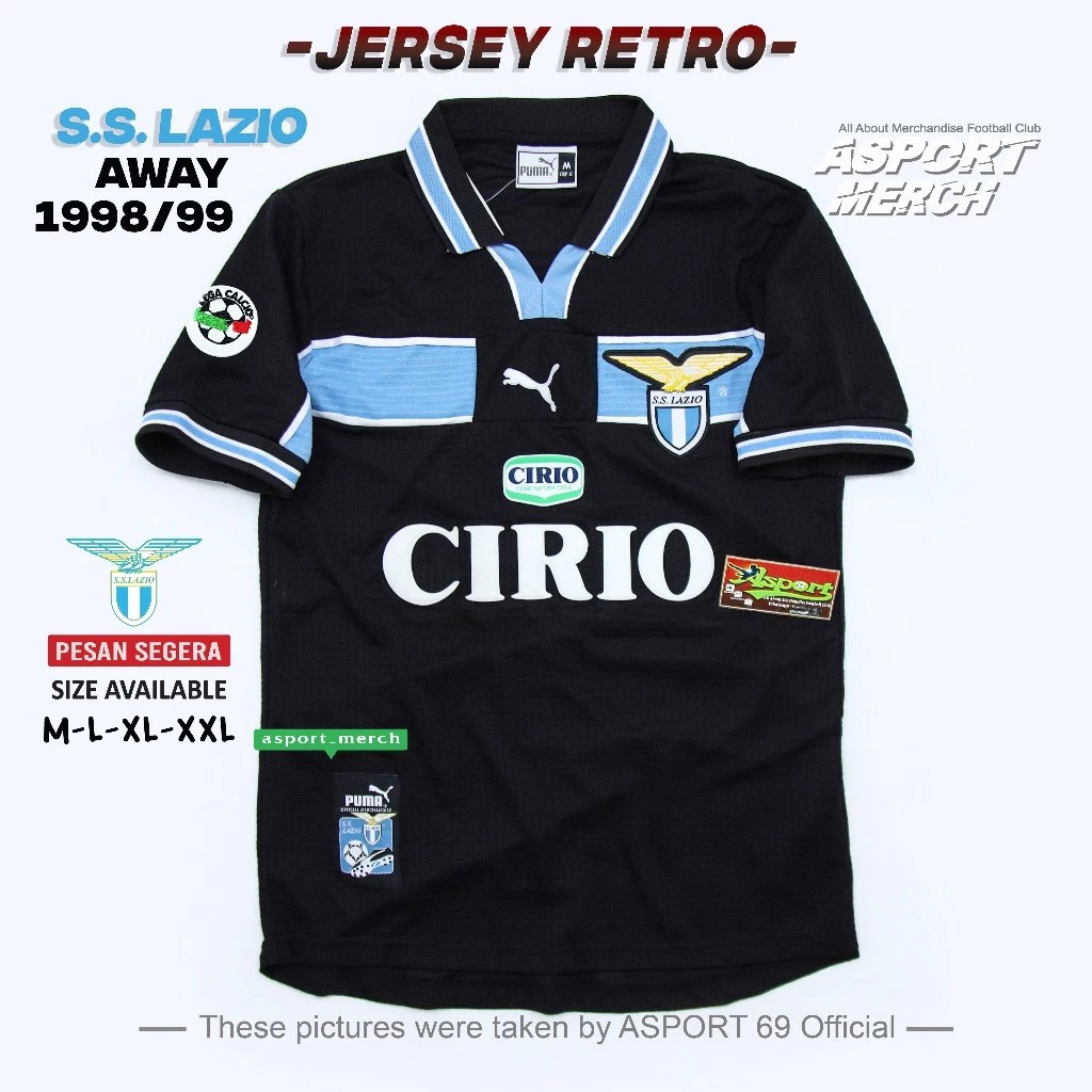 Jual JERSEY BOLA LAZIO RETRO THIRD 1998 1999 2000 HITAM JERSEY RETRO ...