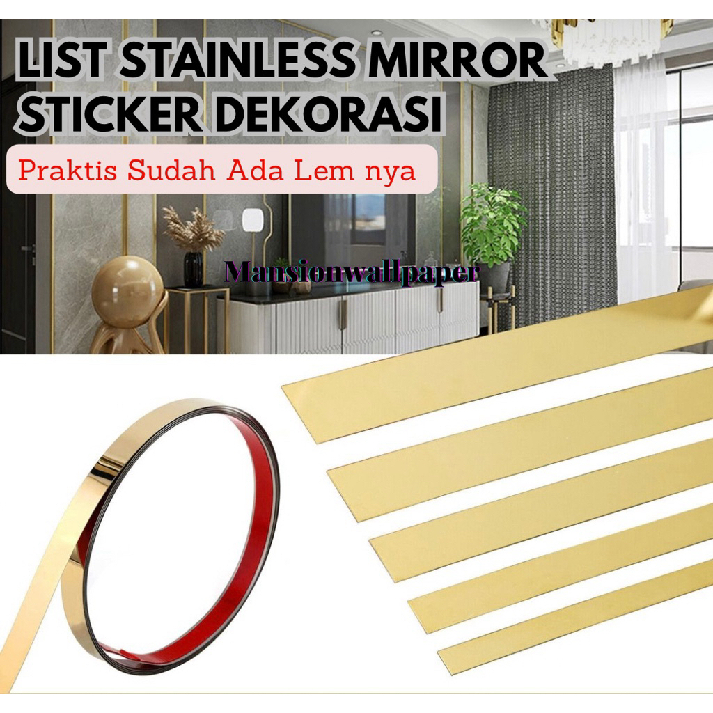 Jual List Dekorasi Plat Sticker Stainless Emas Gold Silver Rose Gold ...