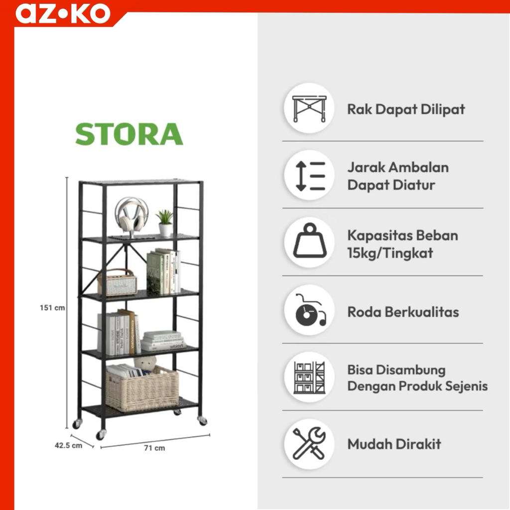 Jual Stora Rak Troli Lipat 5 Tingkat Adjustable Rak Buku Lipat Rak ...