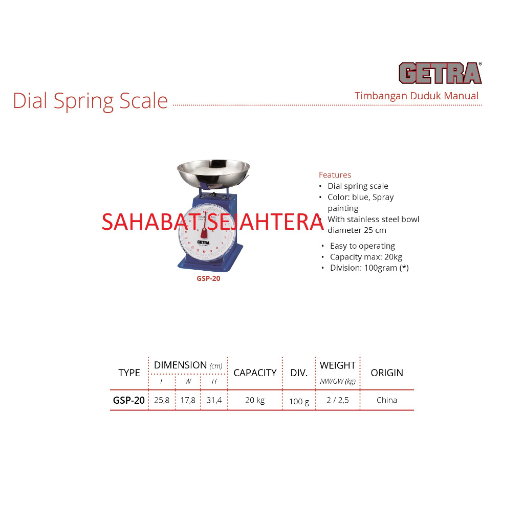 Jual GETRA Dial Spring Scale GSP-20 – Timbangan Duduk Manual Max 20kg ...