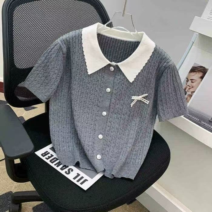 Jual Cally Top Collar Knit - Atasan Kaos Kerah Rajut Wanita TM | Shopee ...