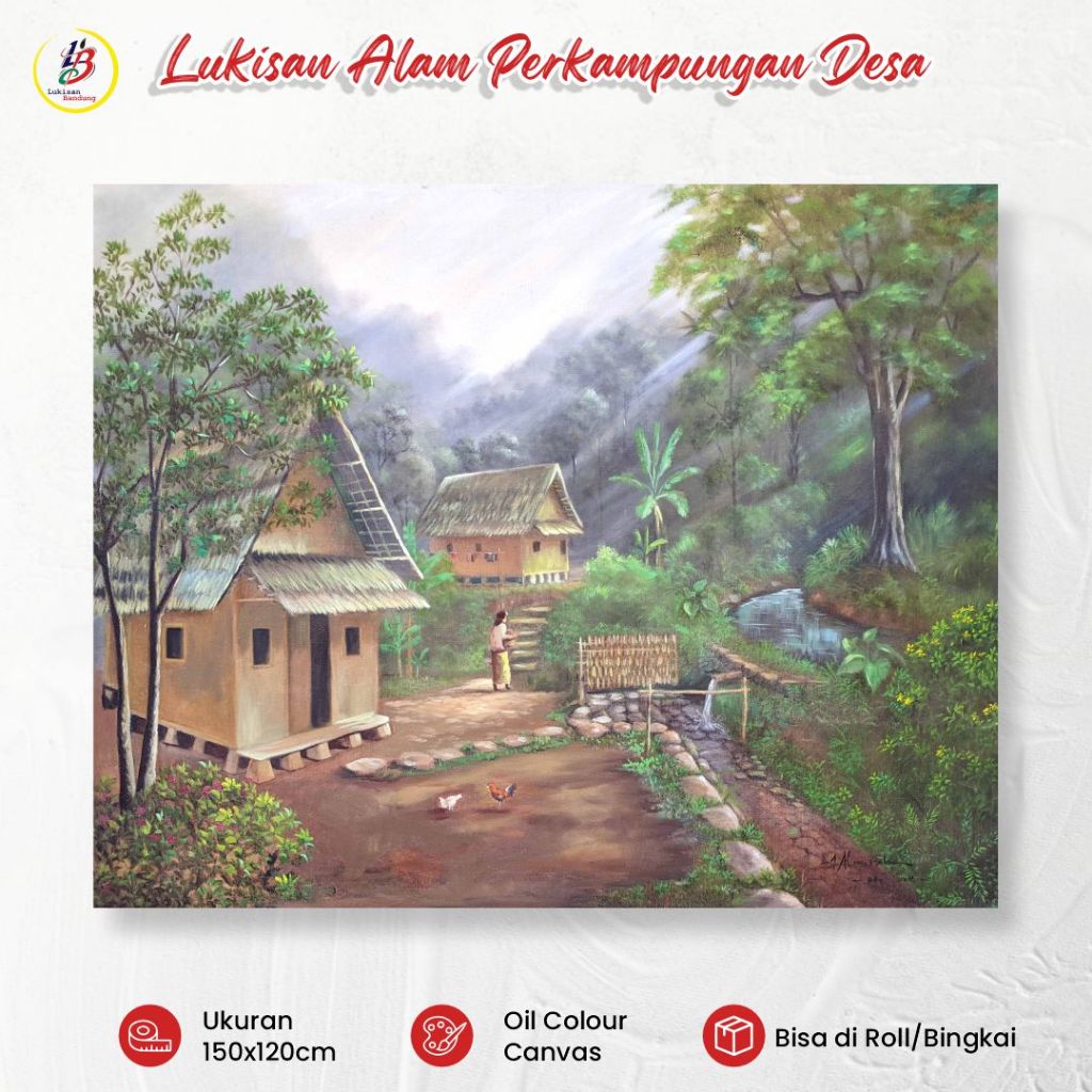 Jual Lukisan Bandung Lukisan Pemandangan Rumah Adat Sunda 150x120cm ...