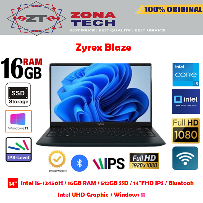 Jual Laptop ZYREX BLAZE i5 12450H 16GB 512GB SSD 14"FHD IPS Win11 | Shopee Indonesia