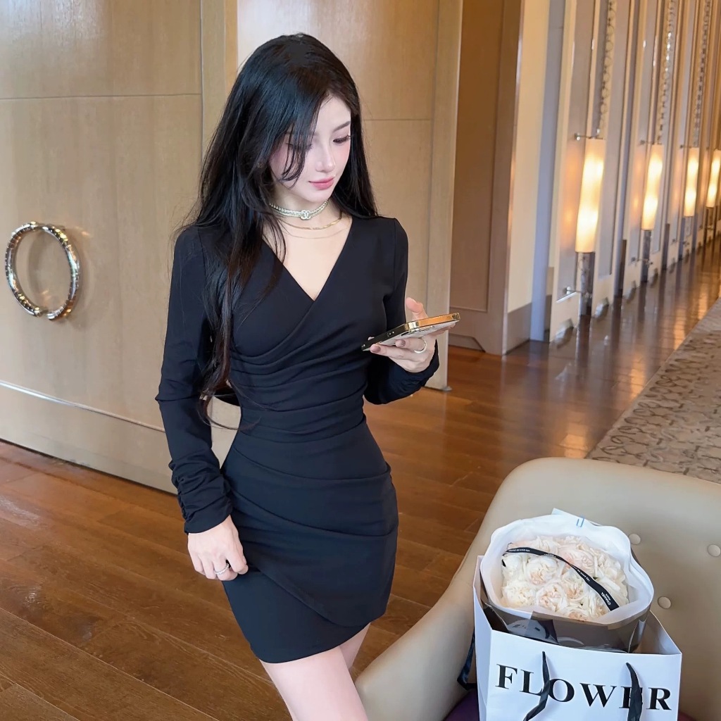 Jual EMITA BLOOM baju mini dress hitam polos press body pesta lengan ...