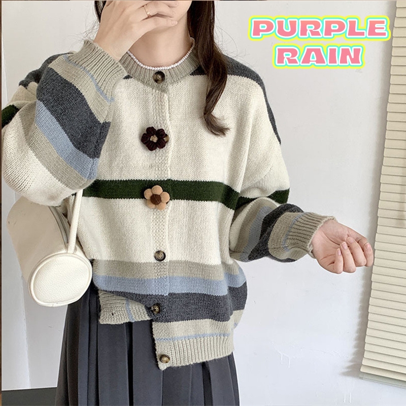 Jual PR Sweter garis-garis gaya Korea style cardigan rajutan wanita ...