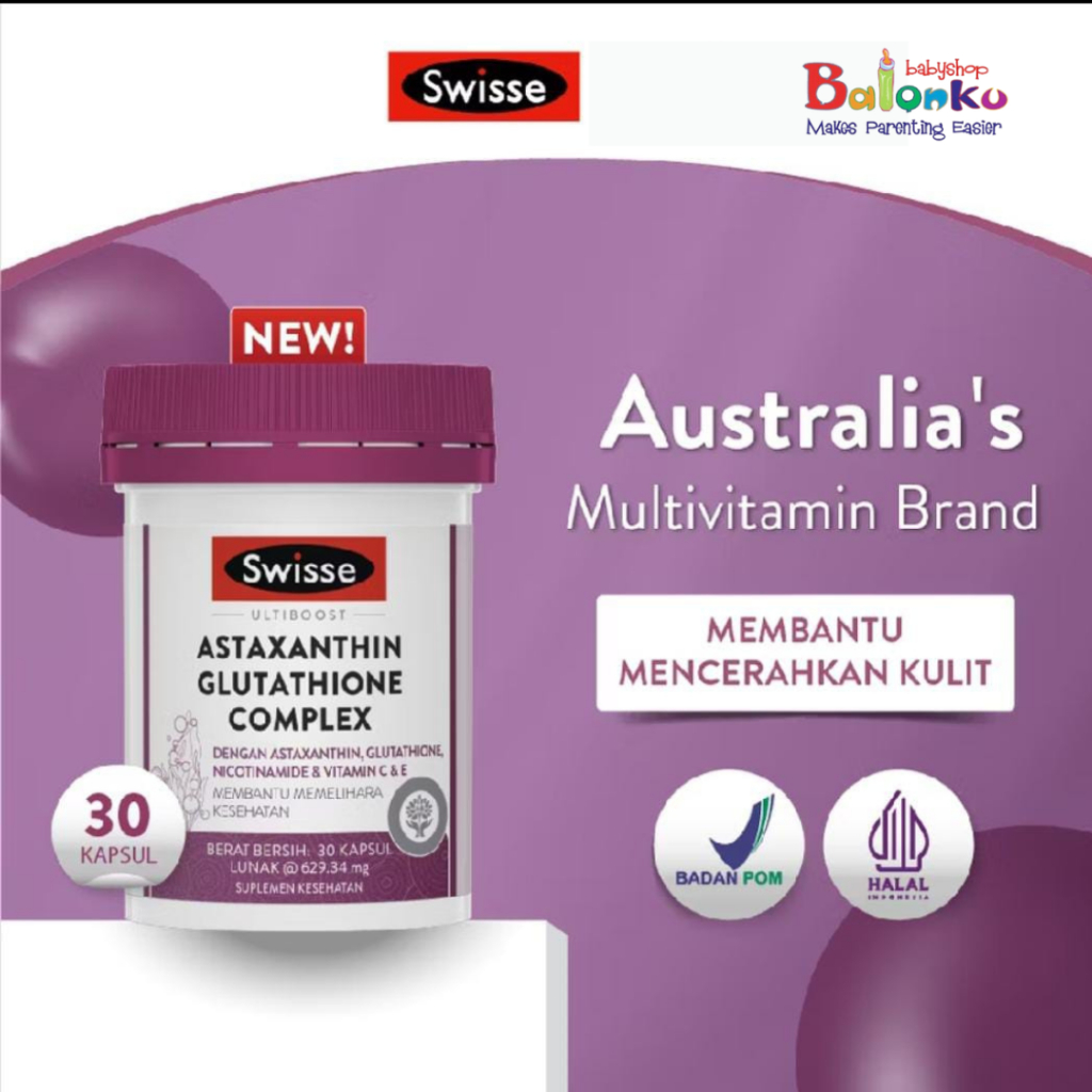 Jual Swisse Astaxanthin Glutathione Complex 30 Capsules - Multivitamin untuk Membantu ...