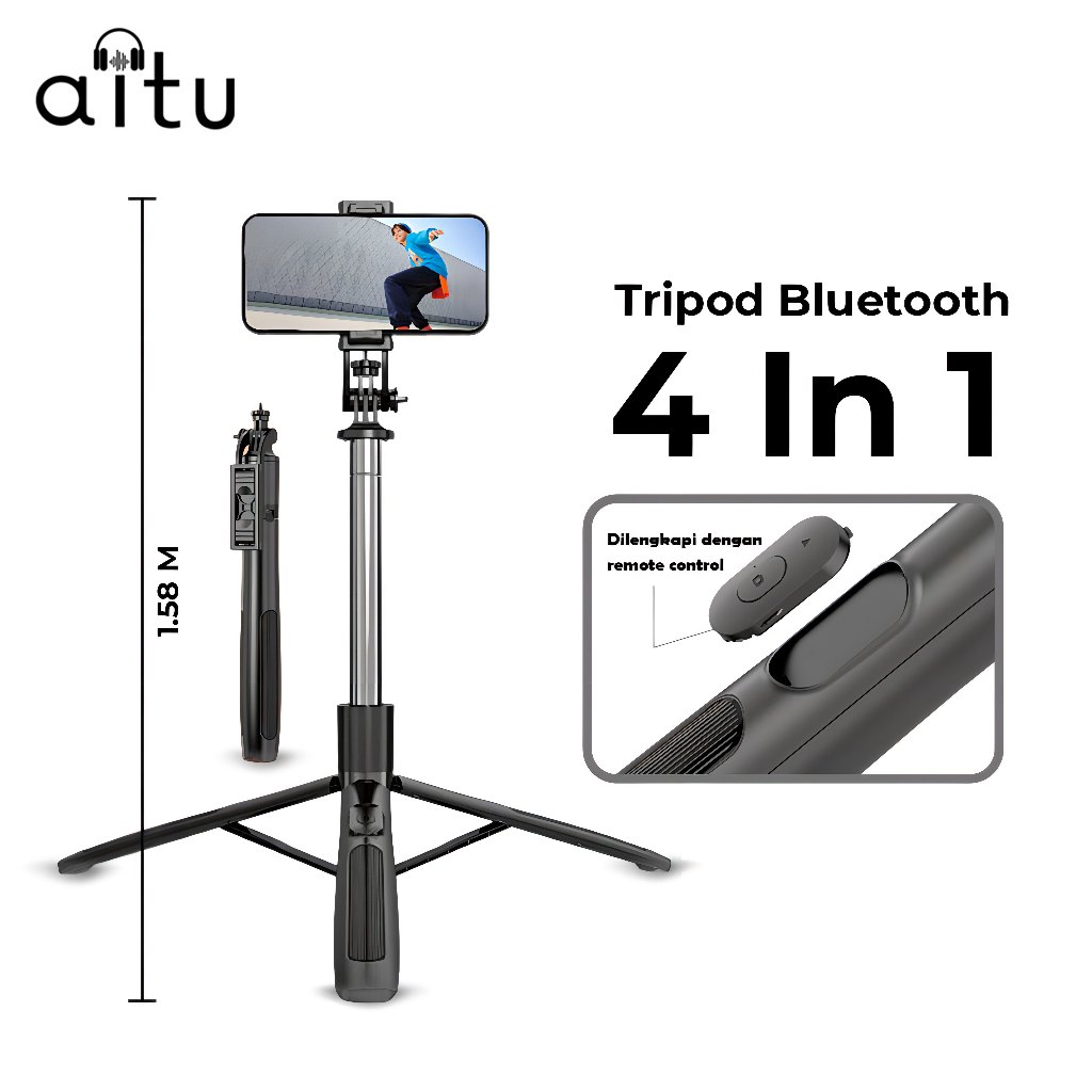 Jual Aitu Tongsis 1.6M Selfie Tripod Remote Bluetooth | Shopee Indonesia