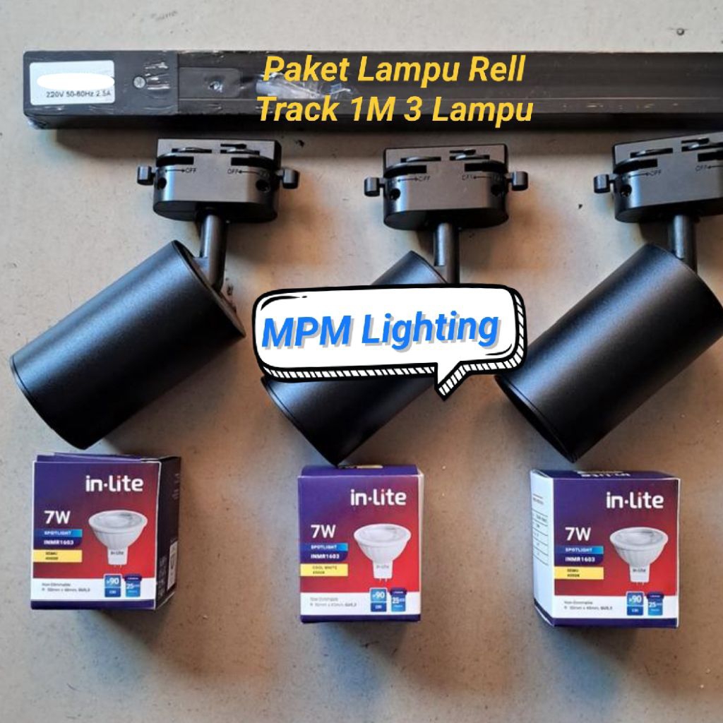 Jual PAKET INLITE Lampu Track Rell 1M 3 Lampu 7W 220V/ Paket LED ...