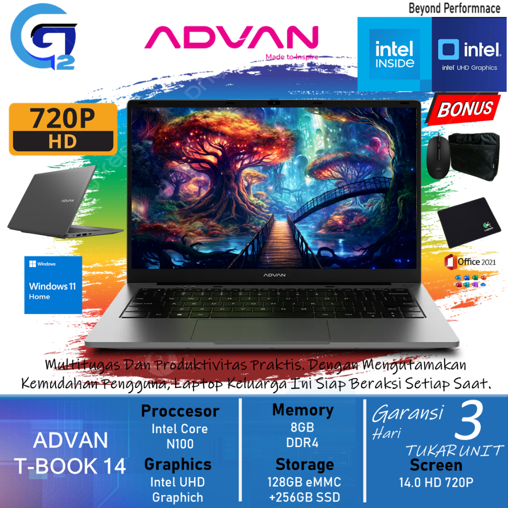Jual Laptop ADVAN T BOOK 14 Intel Core N100 8GB 512GB SSD 14 Inch HD ...