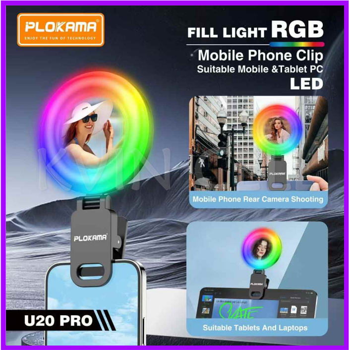 Jual PLOKAMA U20 PRO Ring Selfie Mirror Mini RGB Clip LED Lampu Fill ...