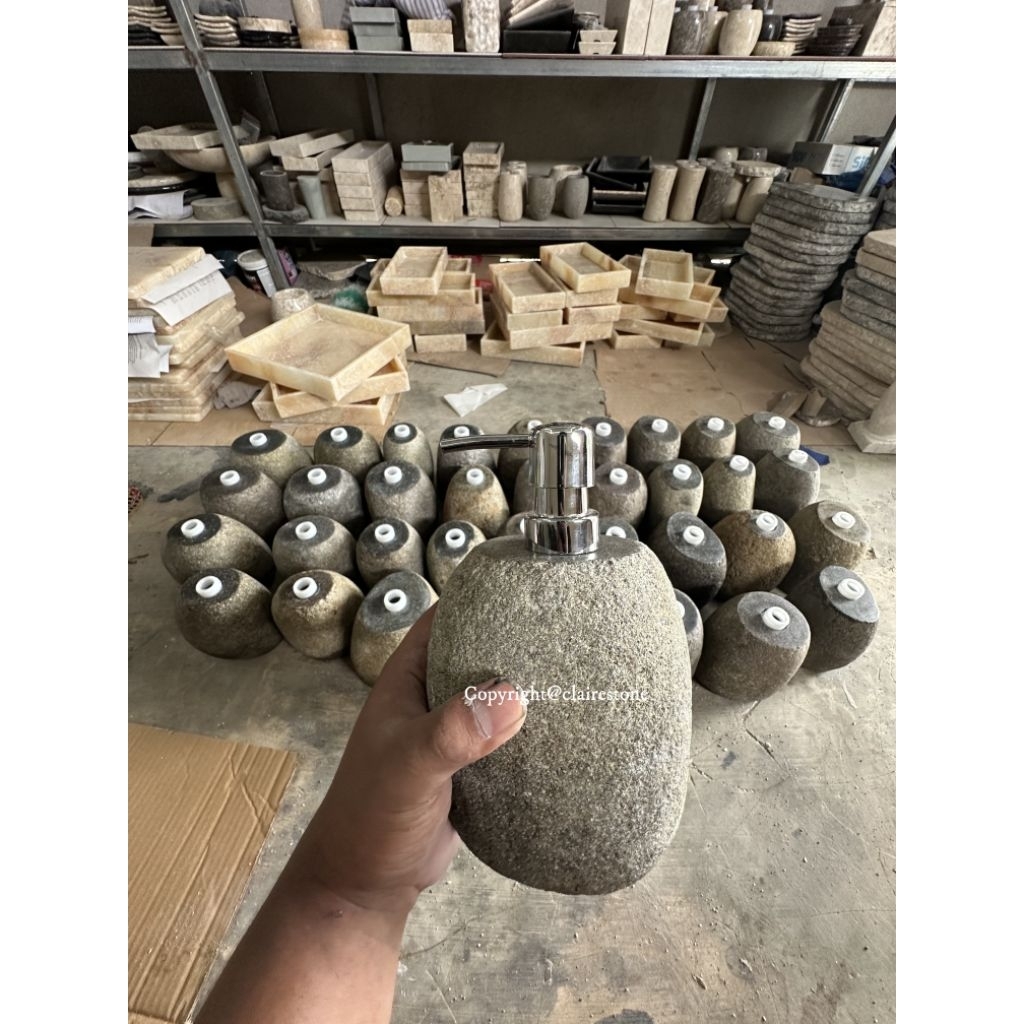 Jual dispenser batu kali/tempat sabun cair batu alam/soap dispenser ...