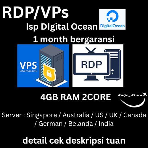 Jual RDP/VPS 2 core/4gb ram isp Digital Ocean Murah Bergaransi!!!!! | Shopee Indonesia