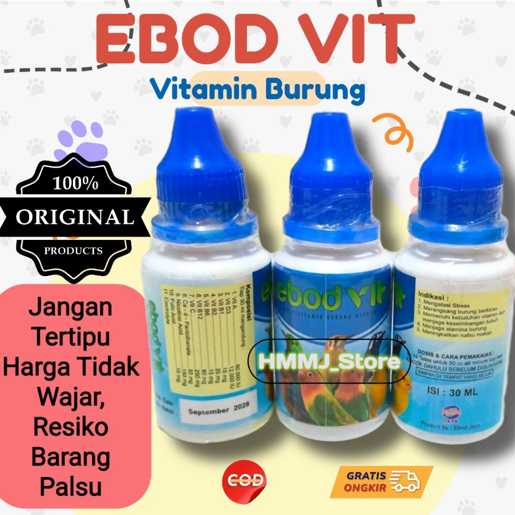 Jual EBOD VIT Vitamin Burung Ocehan 30ml Berkicau Stamina Obat Nafsu ...