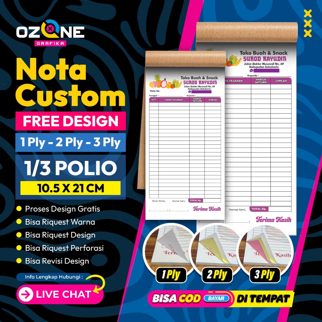Jual Cetak Nota Ukuran 1/3 isi 100 Lembar, Nota Custom,Cetak Nama Toko ...