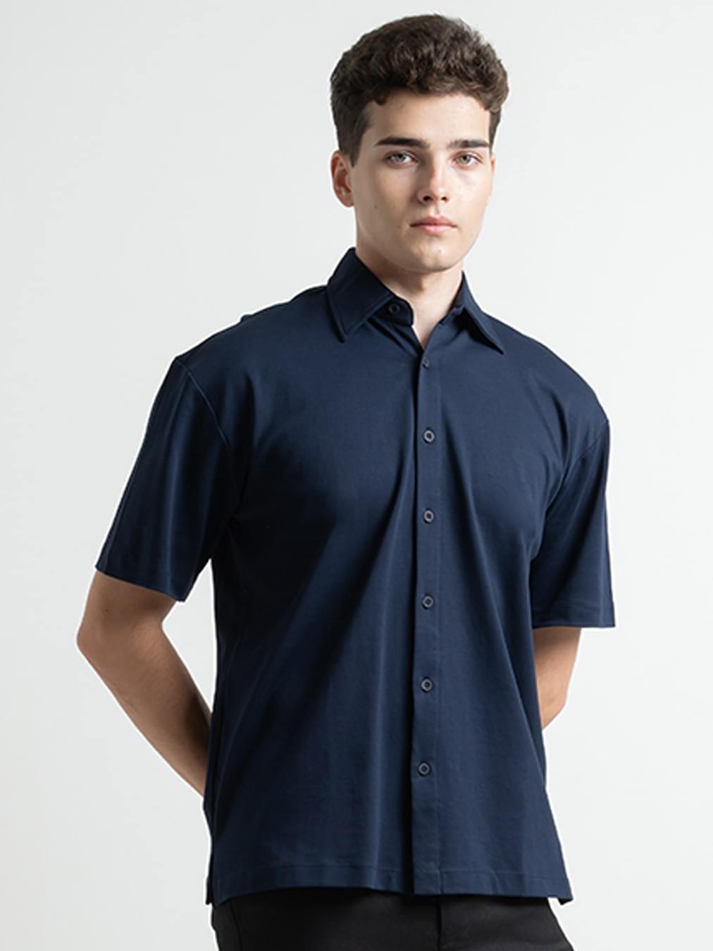 Jual HSRM - Artem Basic Shirt Short Sleeve Navy | Kemeja Polos Pria Lengan Pendek | Shopee Indonesia
