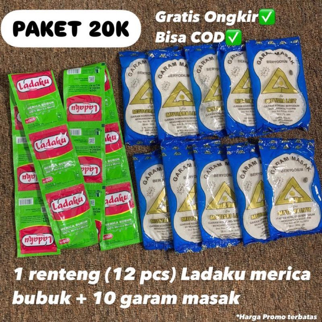 Jual Paket Masak Garam (10 pcs) dan Ladaku (12 pcs) Garam halus merica ...