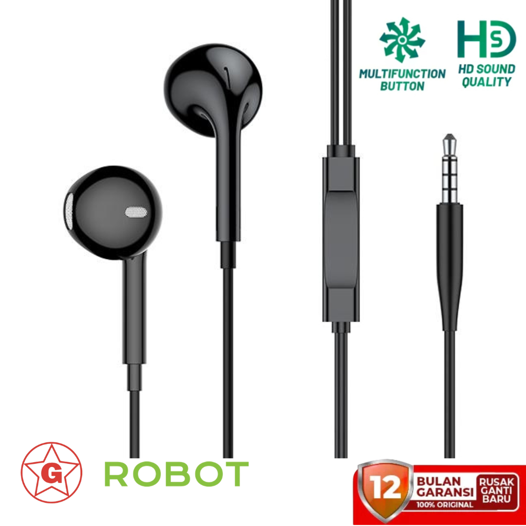 Jual Earphone Handfree Headset Kabel Jack 3.5mm Robot RE10 Best Quality ...