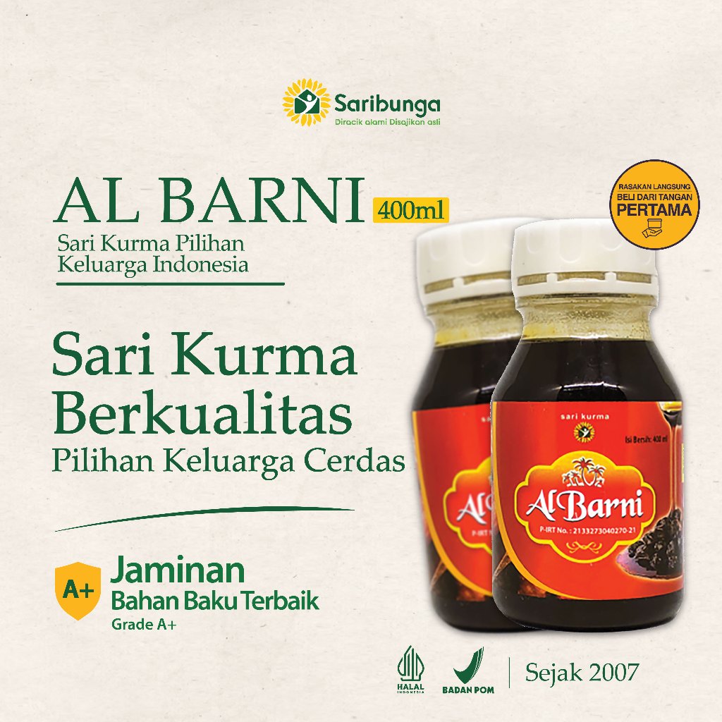Jual AL BARNI - Sari Kurma Isi 400ml Grade A+ 100% Bebas Gula - Sari ...