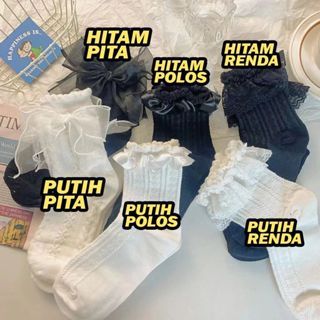 Jual (1 SET ISI 3) Kaos Kaki Renda Anak Pita Hitam Putih Stylist Sock ...