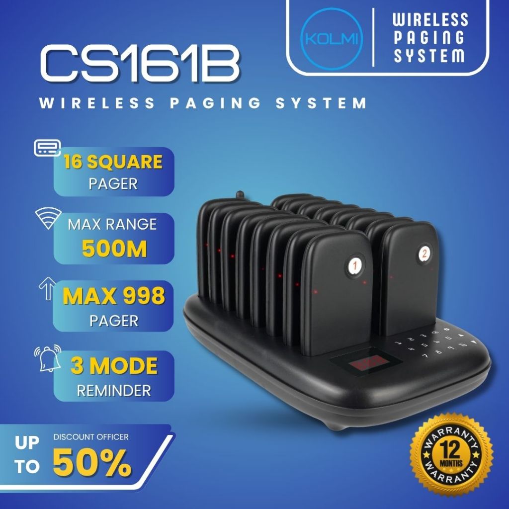 Jual KOLMI Wireless Calling Paging System Restaurant 16 Square Pager CS161 Black | Shopee Indonesia