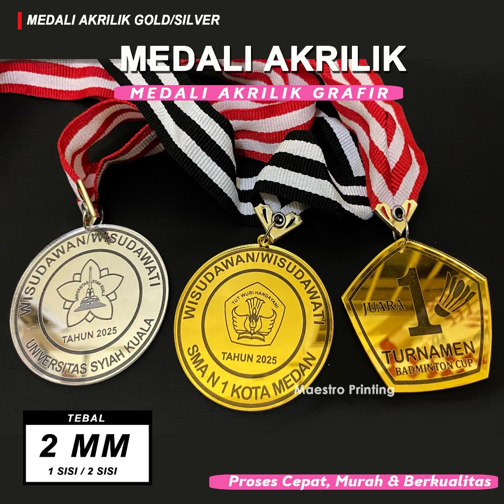 Jual MEDALI AKRILIK LASER GRAFIR GOLD-SILVER | Shopee Indonesia