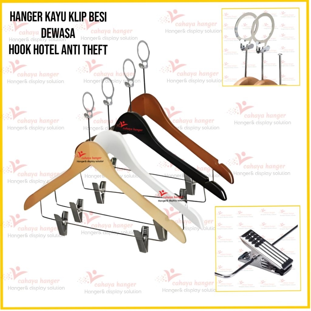Jual Hanger kayu HOOK HOTEL ANTI THEFT KLIP PALANG BESI hanger jepit ...