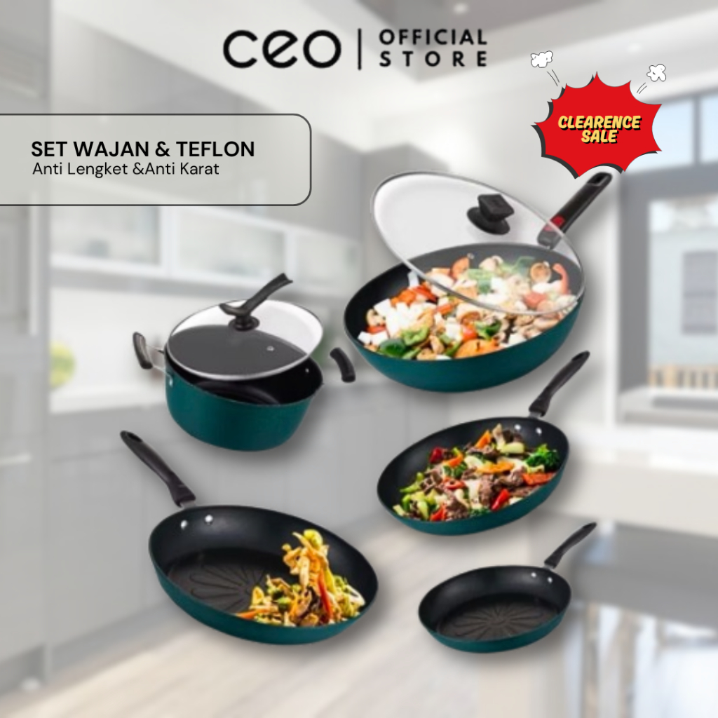 Jual [CLEARENCE SALE] CEO Set Panci & Wajan Teflon Anti Lengket – Cookware Serbaguna 3in1 Warna ...