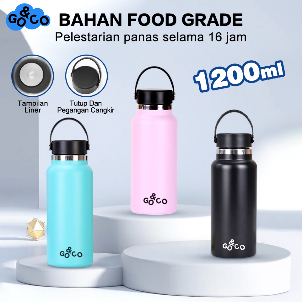 Jual G0&CO 1200ml Botol Minum Stainless 304 Tahan Panas Dingin 24 Jam Anti Bocor Anti Slip ...