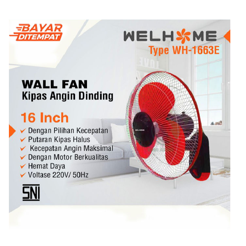 Jual WELHOME Wall Fan Kipas Angin Dinding 16 inch WH-1663 | Kipas ...