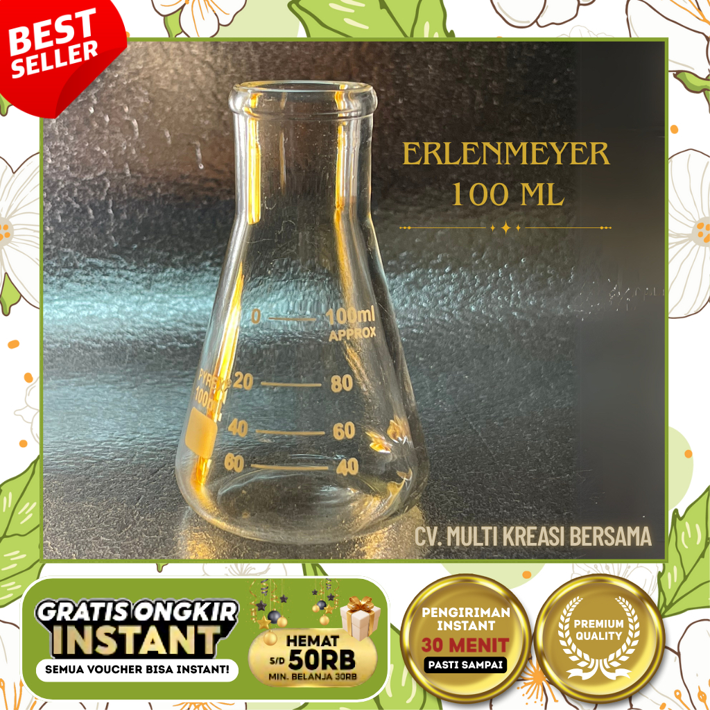 Jual ERLENMEYER PYREX 100ML/ CONICAL FLASK/ LABU ERLENMEYER (MEREK ...