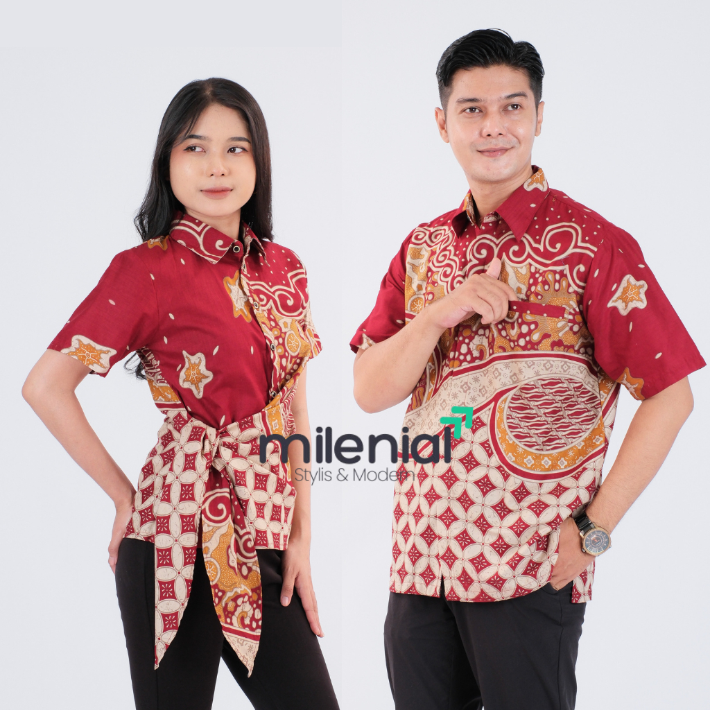 Jual Milenial Batik Couple Atasan Batik Wanita Batik Pria Kemeja Blouse ...
