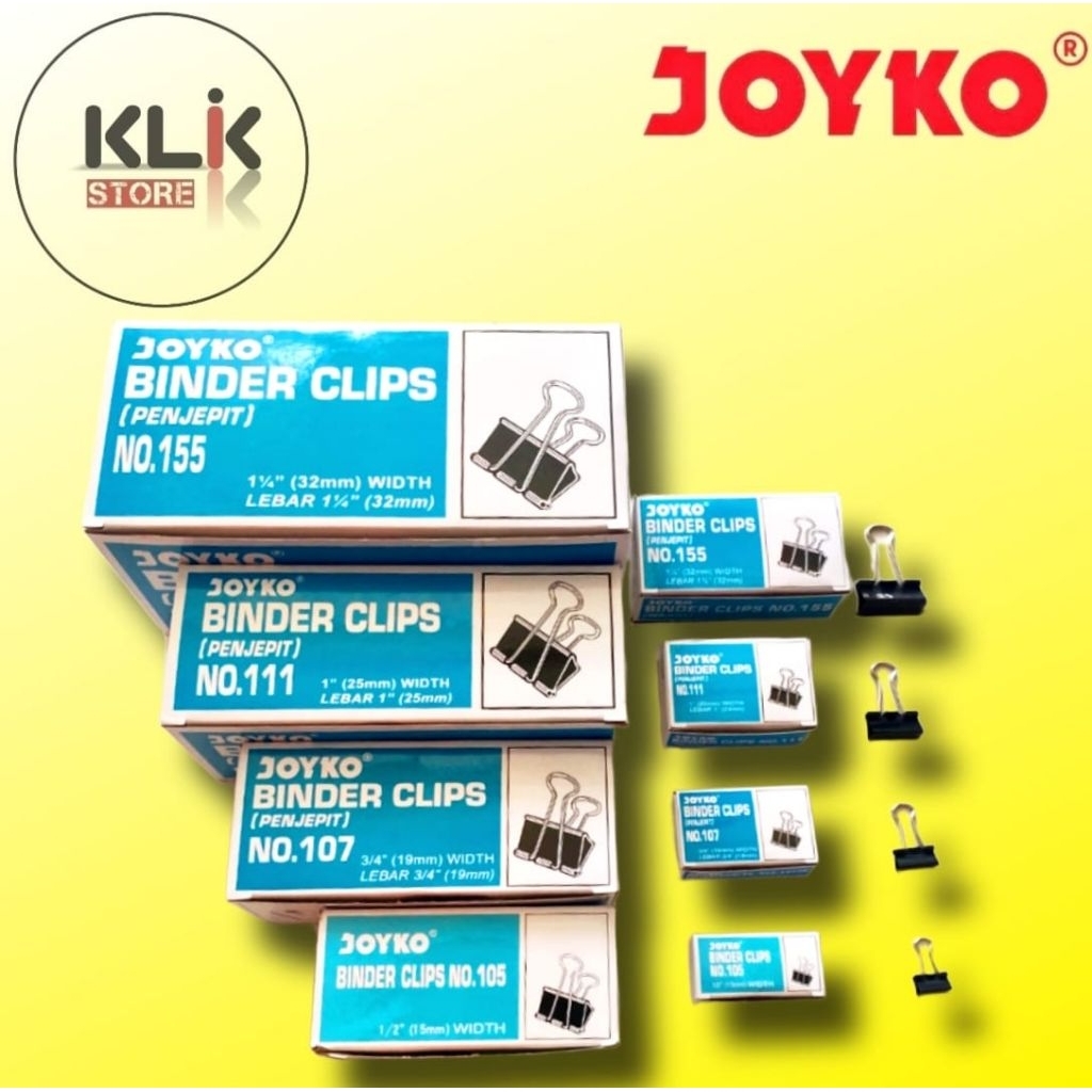 Jual (Pack / 12pcs) Binder Clip Joyko No 105 107 111 155 / Penjepit ...
