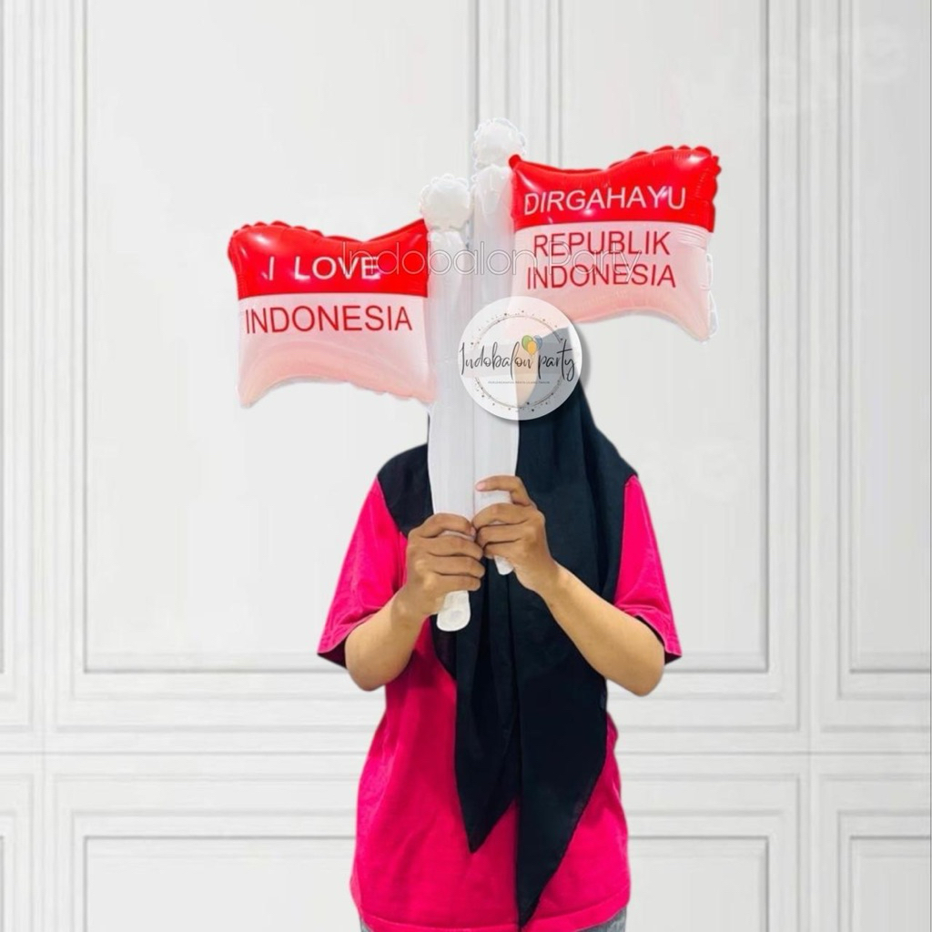 Jual Balon Stick Bendera Merah Putih / Balon Tongkat I LOVE INDONESIA ...