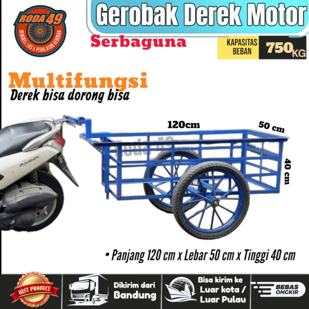 Jual TOW CART / Gerobak Derek motor / Gerobak motor / kapasitas 750 kg ...