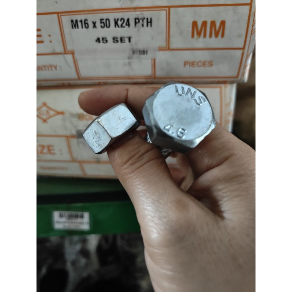Jual baut + mur galvanis m16x50 kunci 24 drat pitch 2.0/ baut mur kepala kunci m16x50 / baut BMP ...