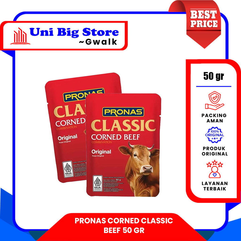 Jual PRONAS CLASSIC CORNED BEEF ORIGINAL KORNET DAGING SAPI SACHET - 50 ...