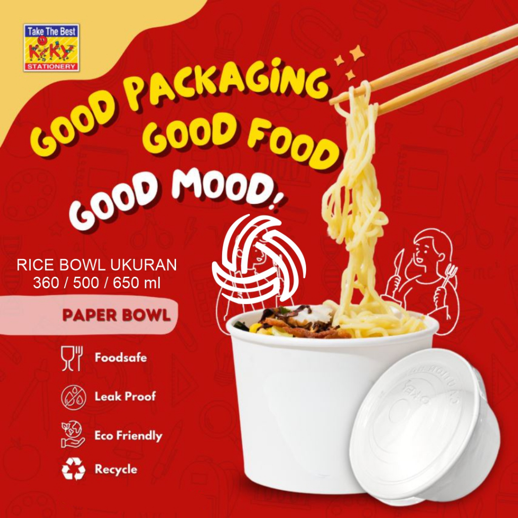 Jual (45) RICE BOWL paper bowl 650 ml 1 slop isi 25 + tutup nya ...